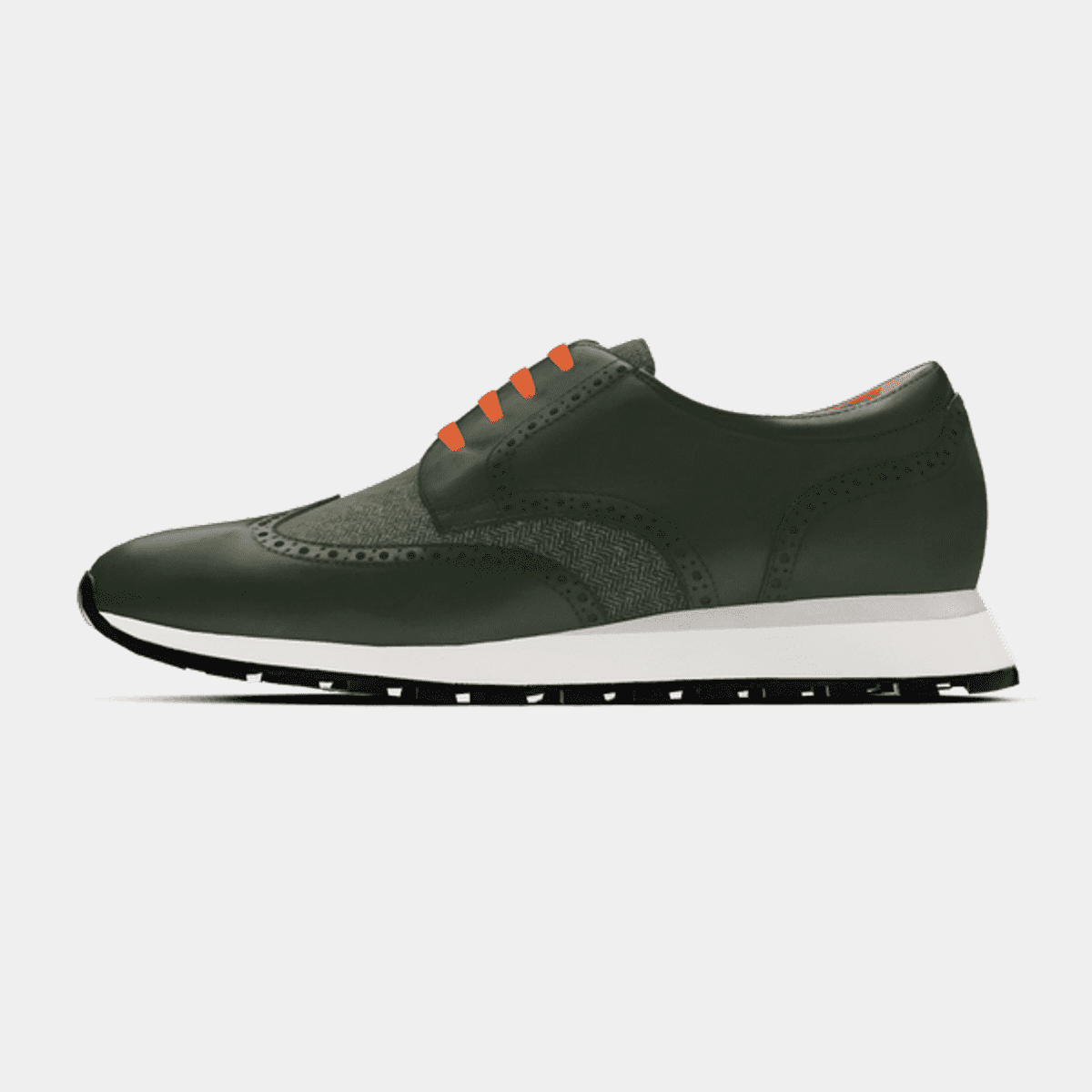 Green leather and tweed brogue Trainers with orange laces