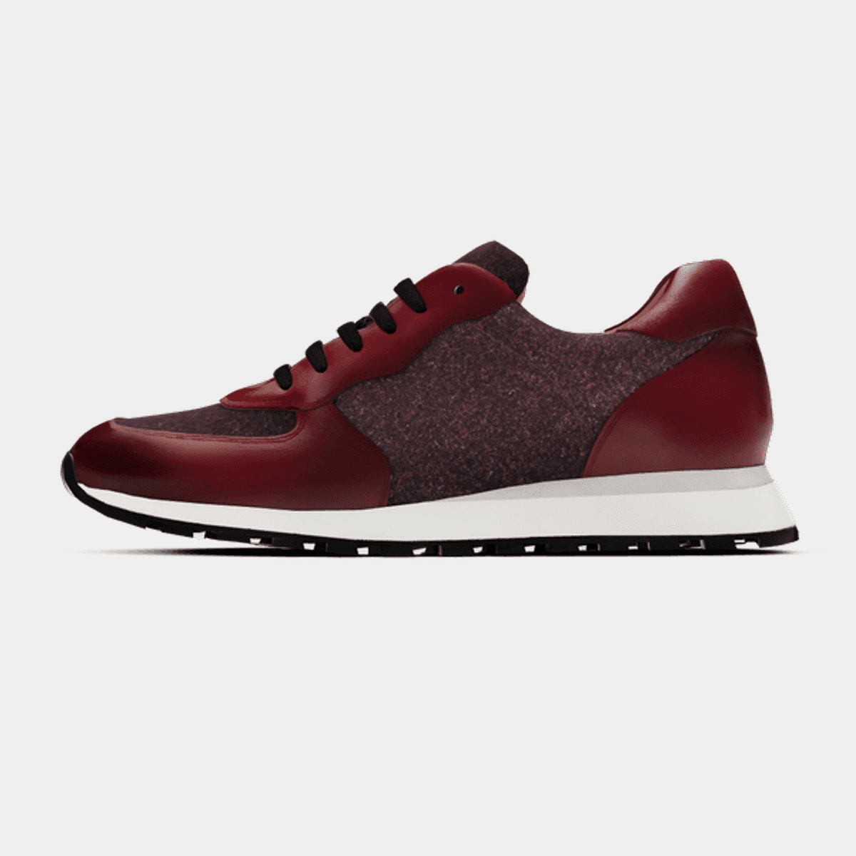 Burgundy burnished leather and tweed Sneakers