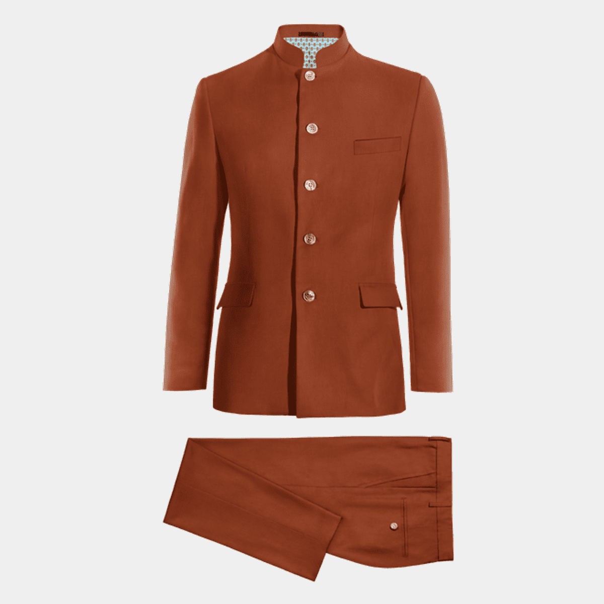 Terracotta linen mandarin Suit