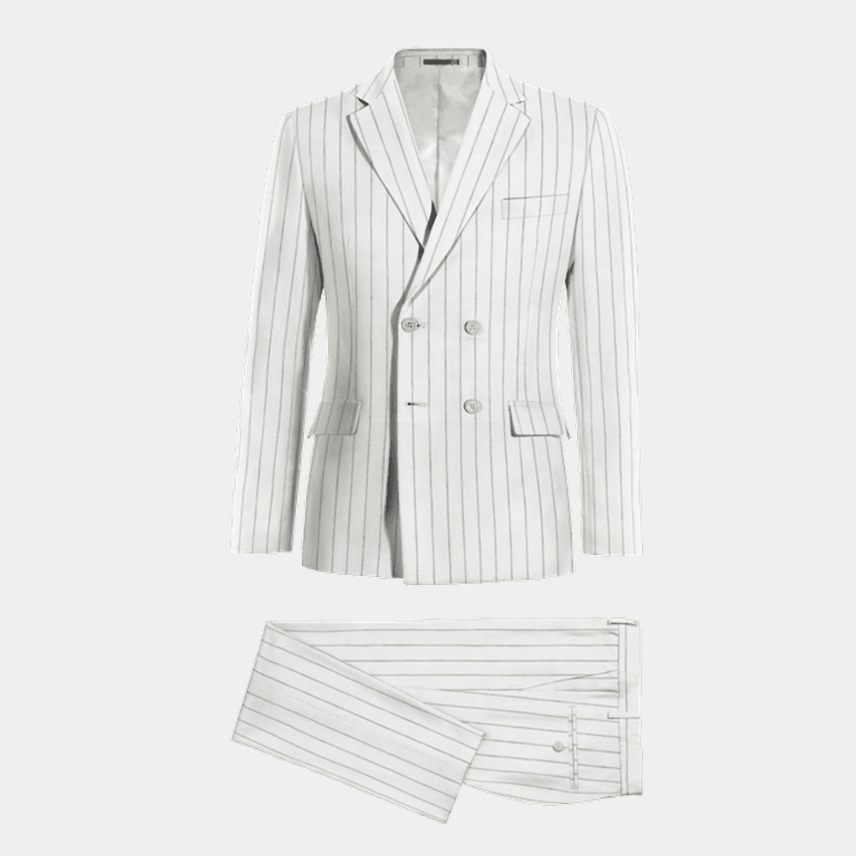 All white striped lightweight linen double-breasted Suit