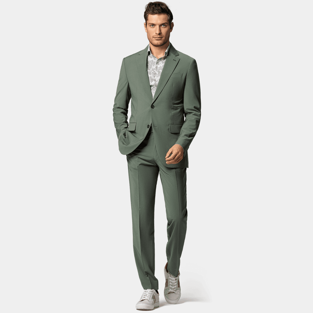 Sage green unlined stretch Merino Wool Suit