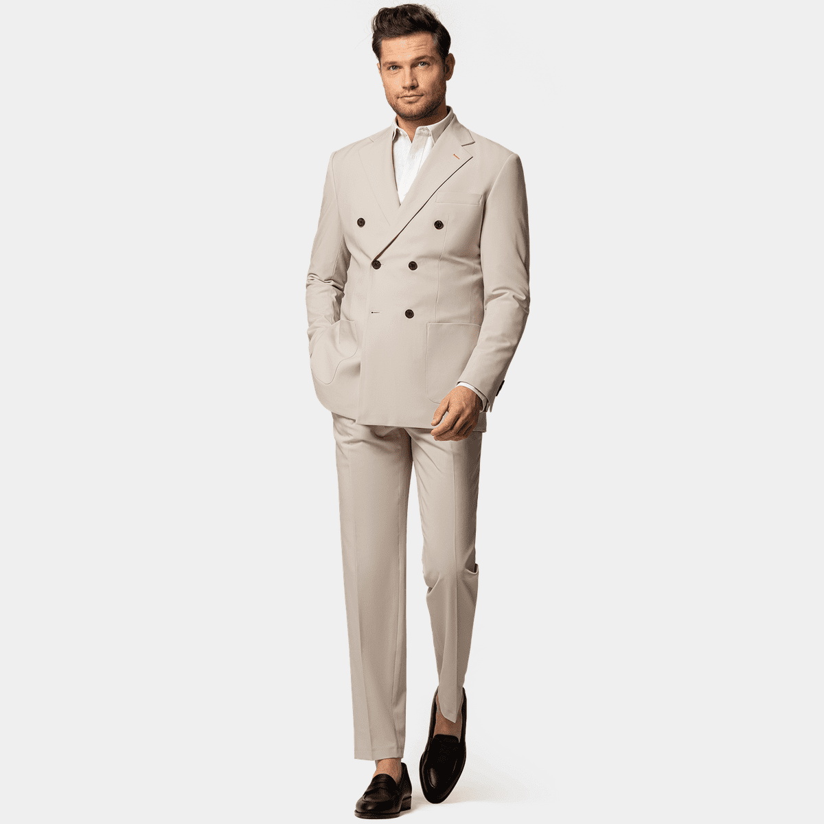 Dark beige stretch double-breasted Suit
