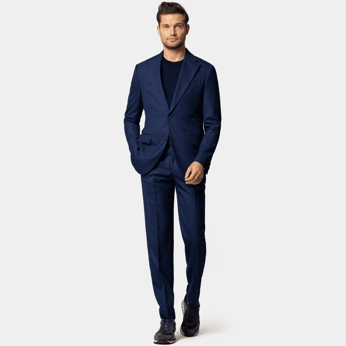 Navy blue lightweight stretch hopsack unlined Suit