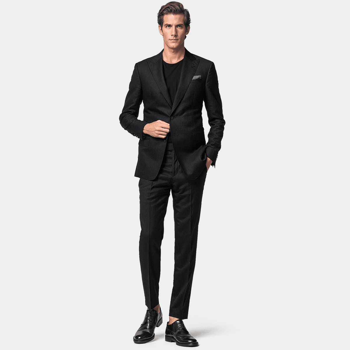 Black linen peak lapel unlined Suit