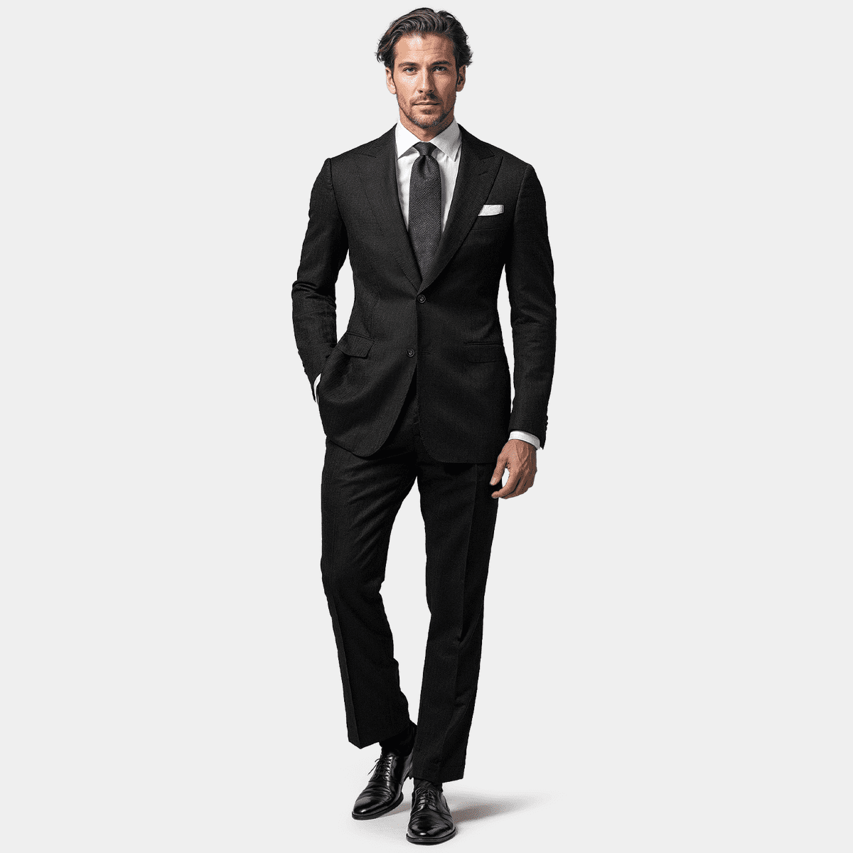 Black linen peak lapel unlined Suit