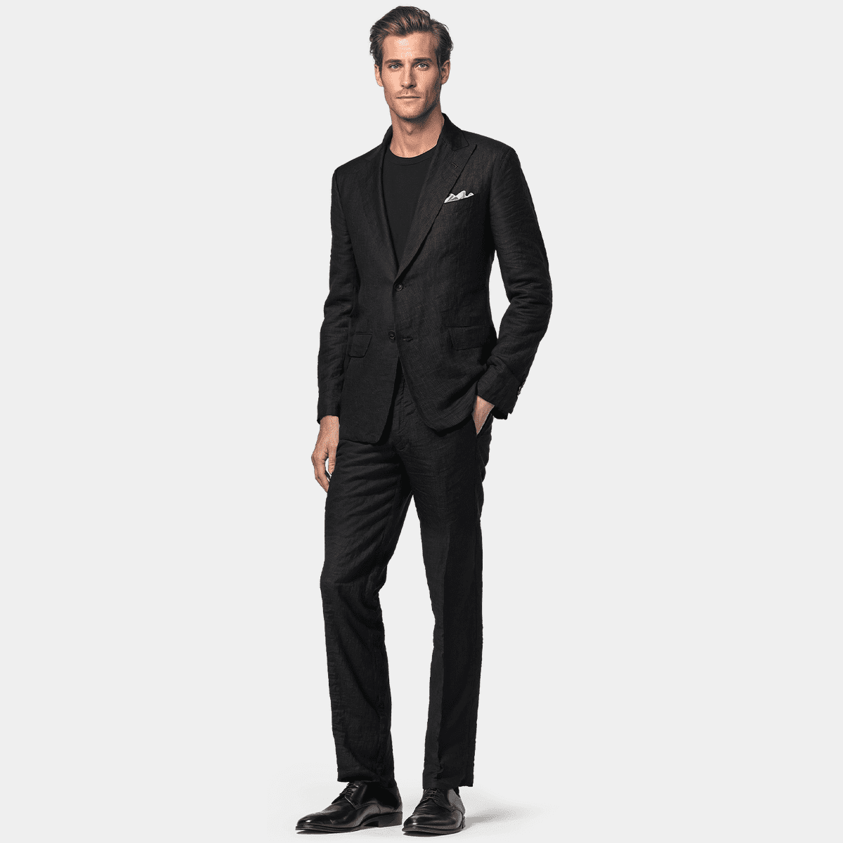 Black linen peak lapel unlined Suit