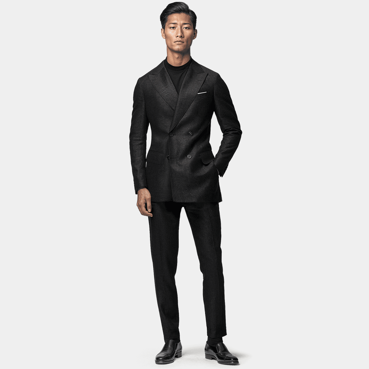 Black linen double breasted unlined Suit