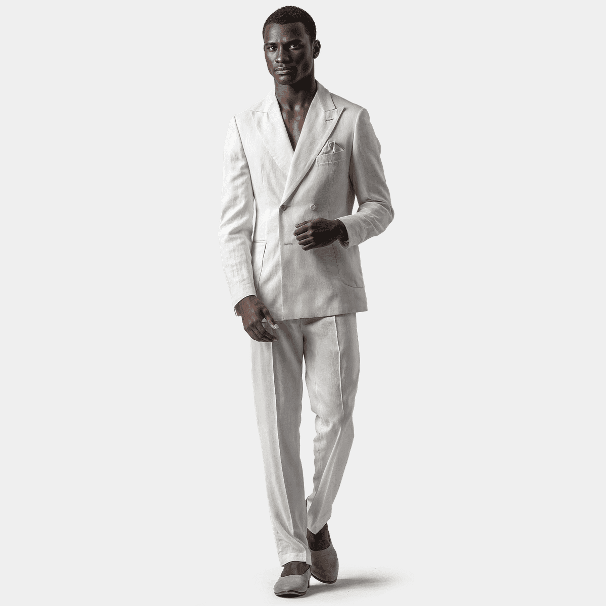 All white linen double-breasted unlined Suit