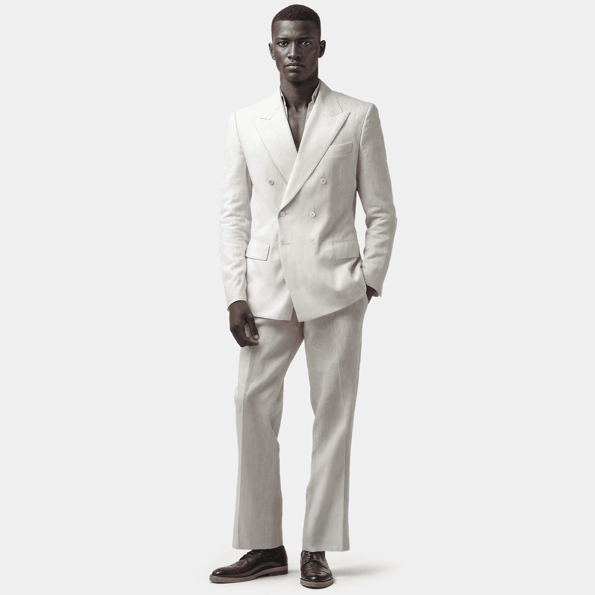 All white linen double breasted unlined Suit