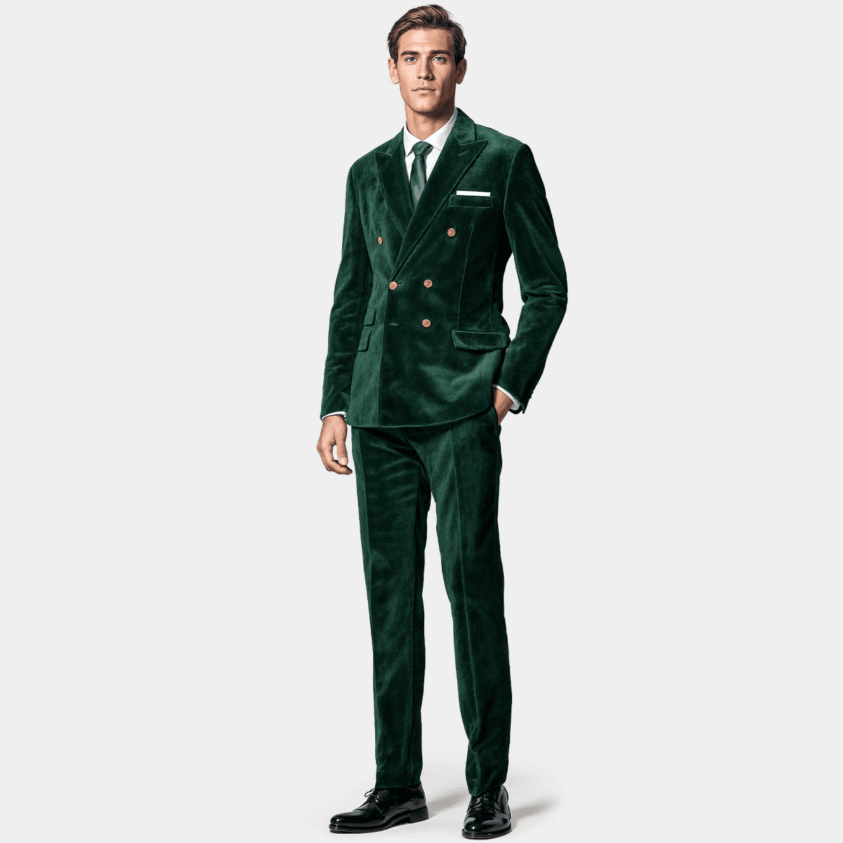 Costume homme croisée vert forêt en velours
