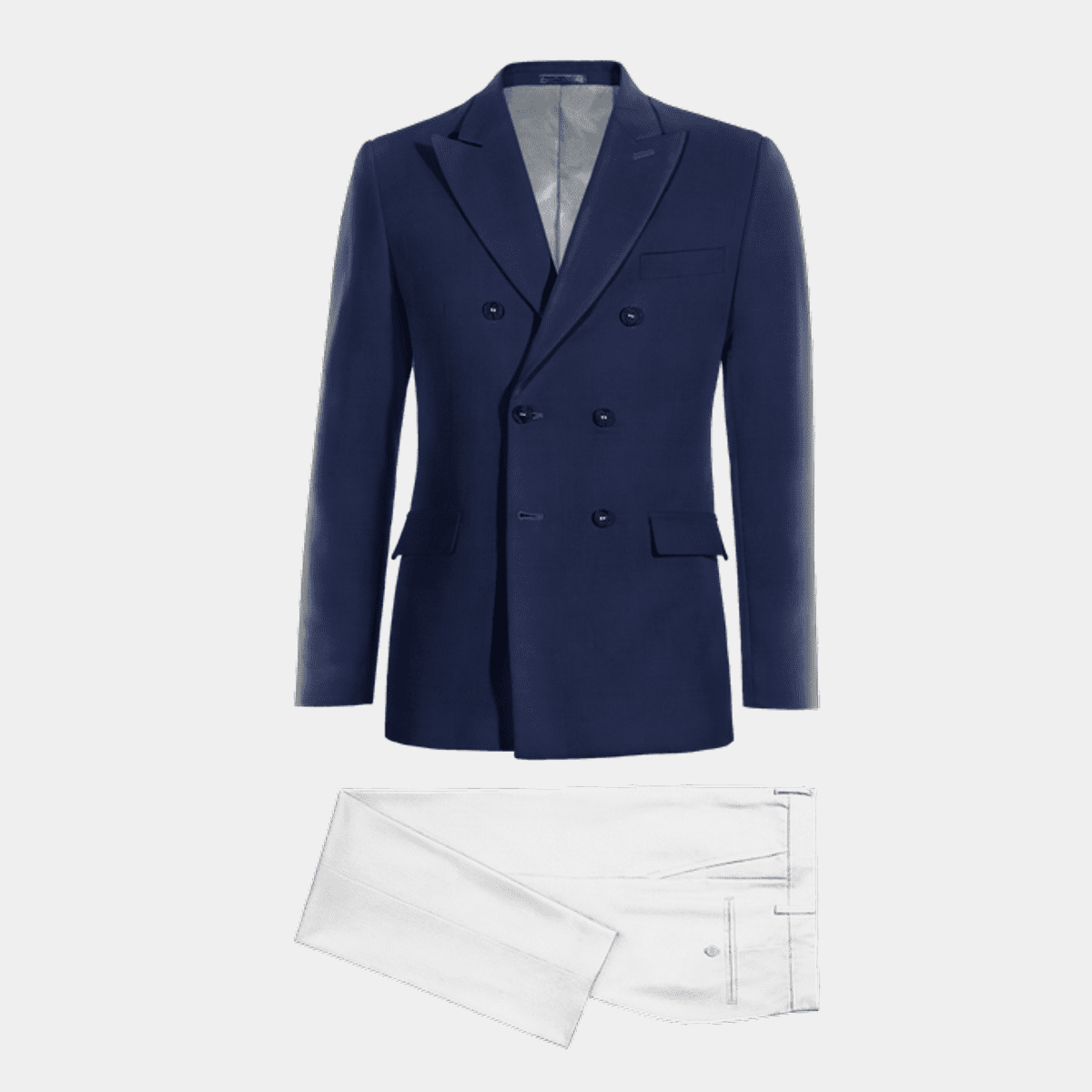 Navy blue lightweight stretch hopsack double-breasted Suit with white ...