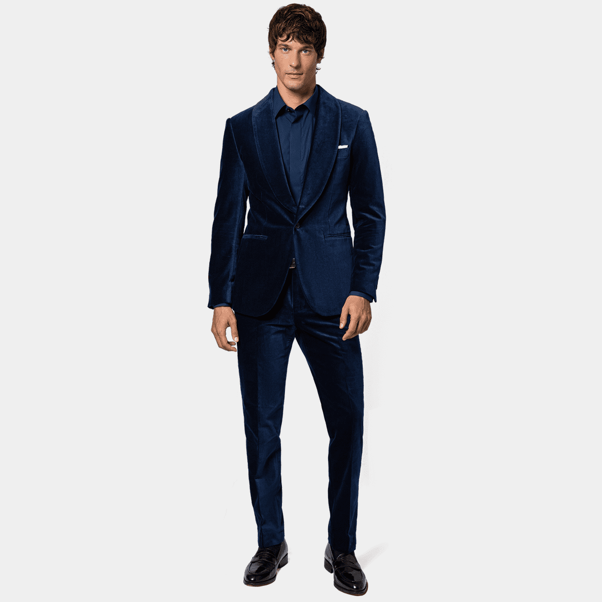 Navy blue velvet rounded lapel Suit