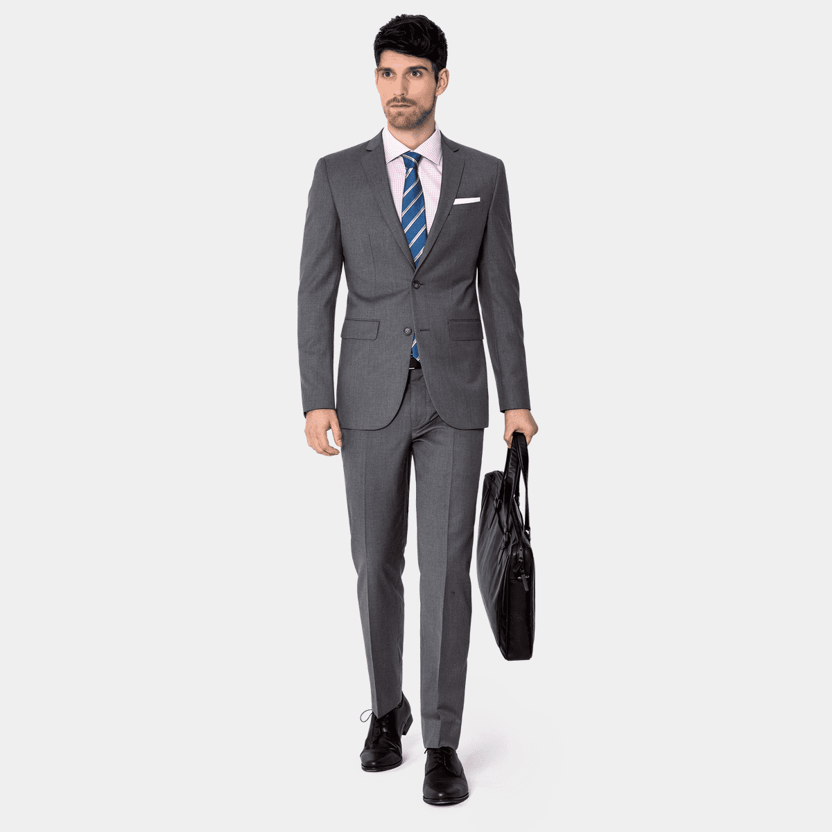 Iron gray stretch slim fit Suit with handkerchief