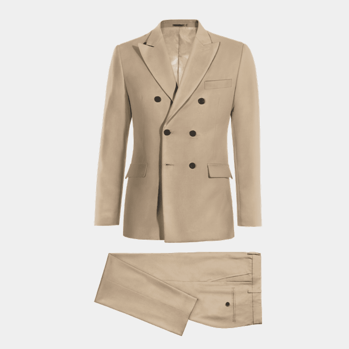 Costume croisée beige foncé à revers en pointe