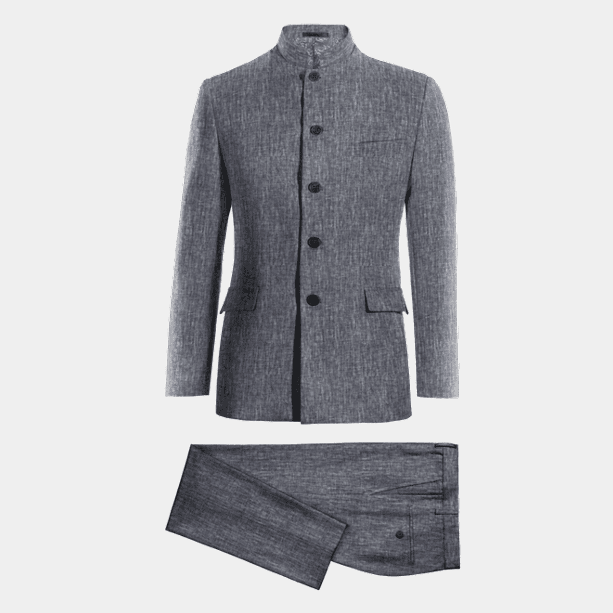 Costume col mao bleu en lin