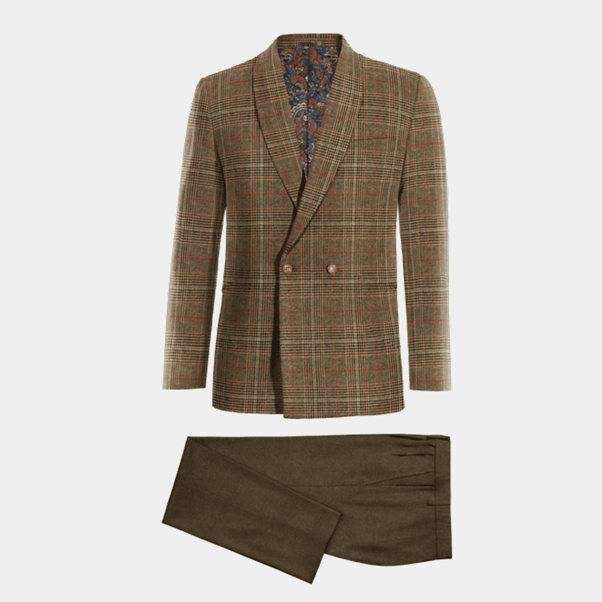 Brown prince of wales tweed double breasted Suit