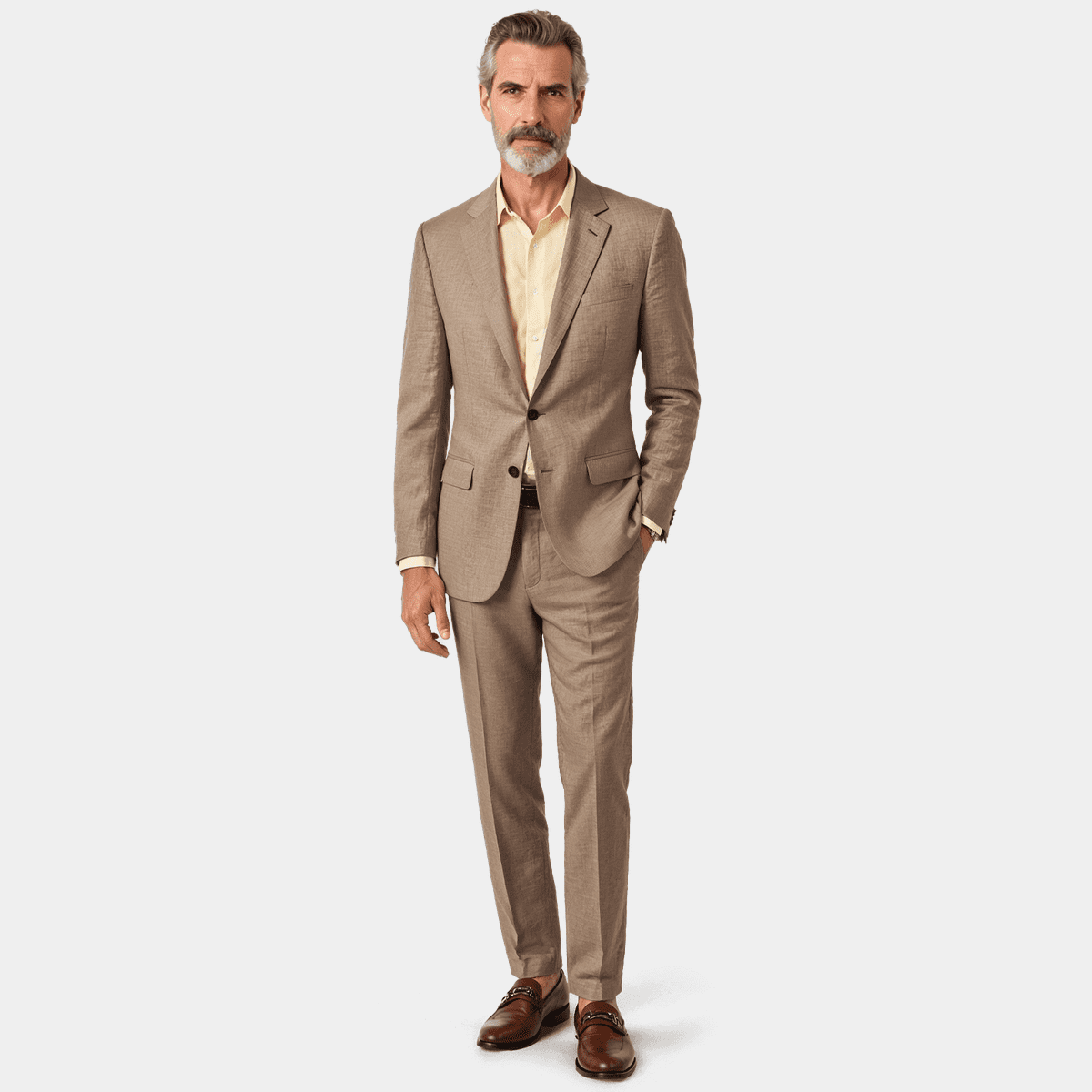 Costume sable en coton-lin stretch