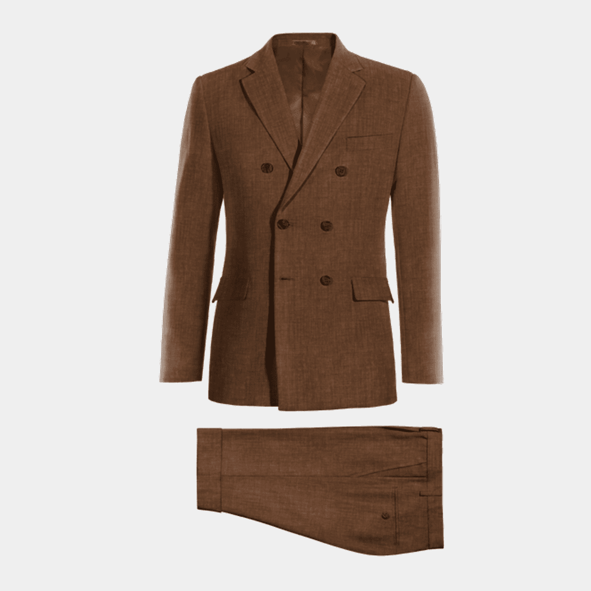 Brown linen double-breasted short Suit