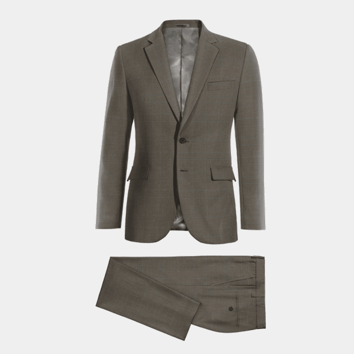 Taupe gray prince of wales stretch Merino Wool Suit