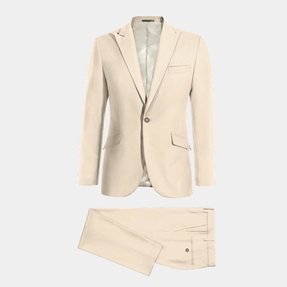 Traje tres piezas elástico crema con solapa de pico