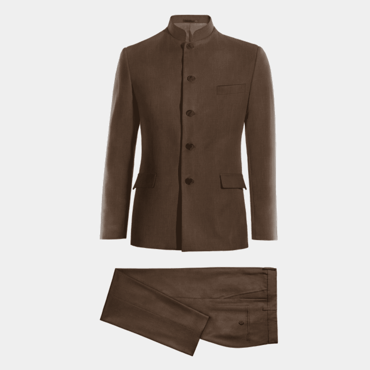 Costume homme mao chocolat en coton-lin stretch