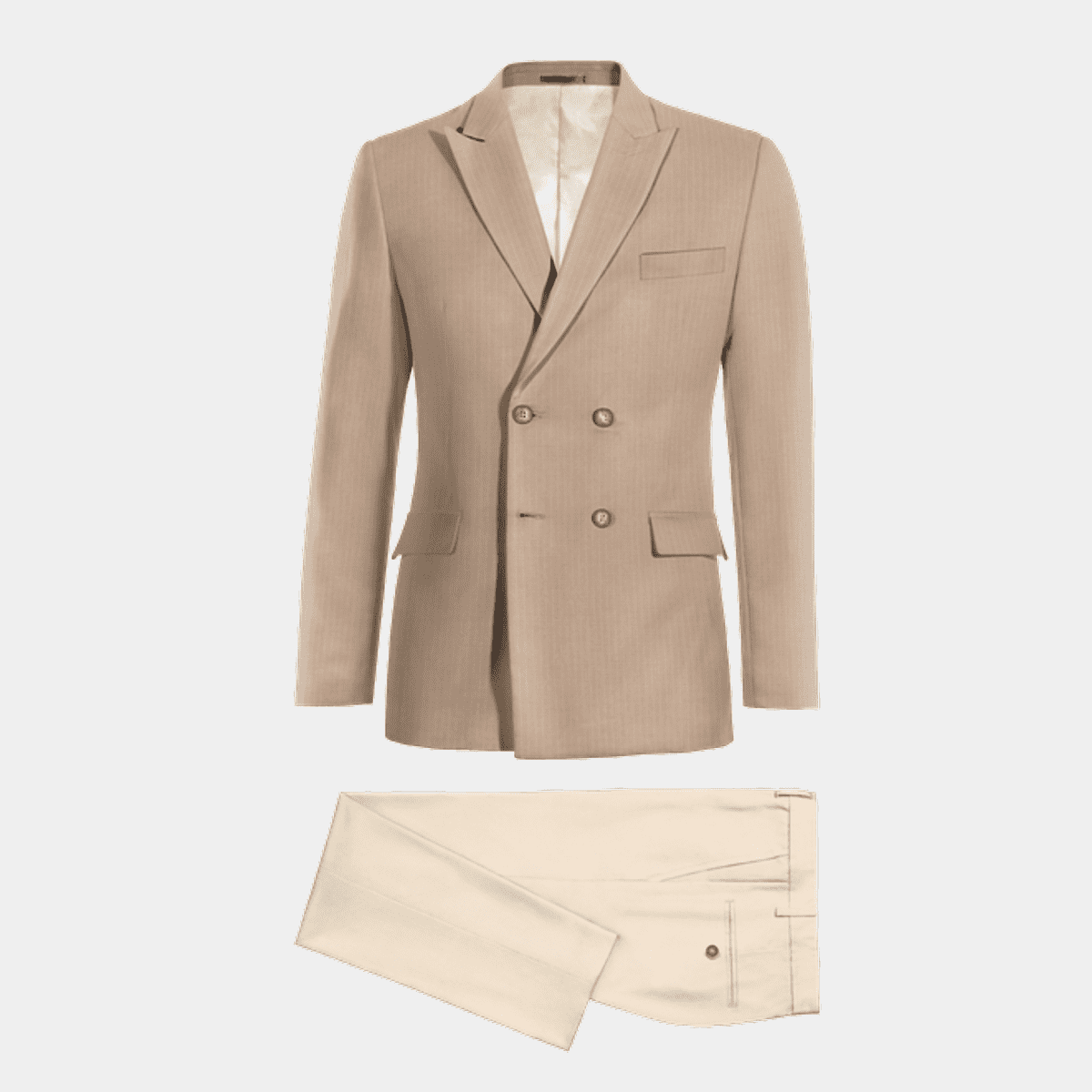 Costume croisée sable à fines rayures stretch