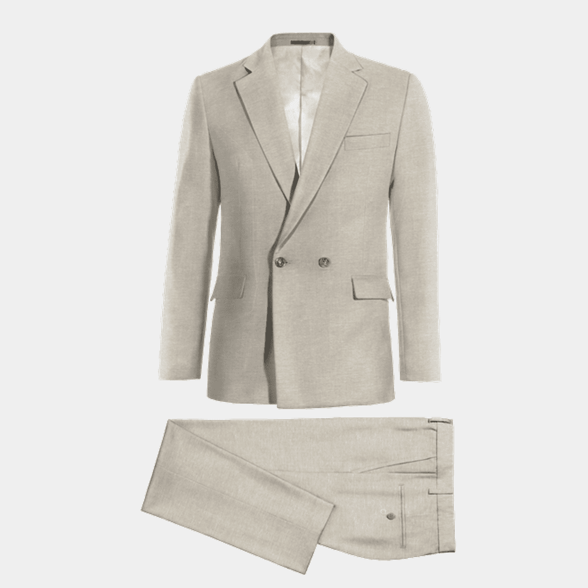 Beiger stretch Zweireiher Anzug mit weit Revers