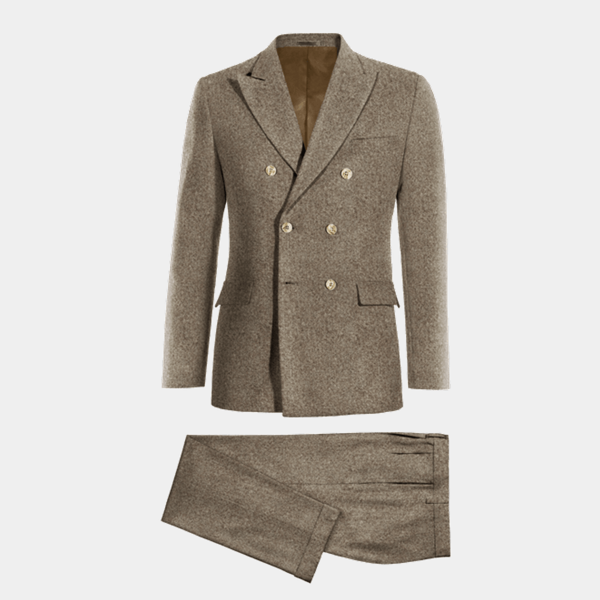 Costume croisée brun clair en donegal tweed super 100s