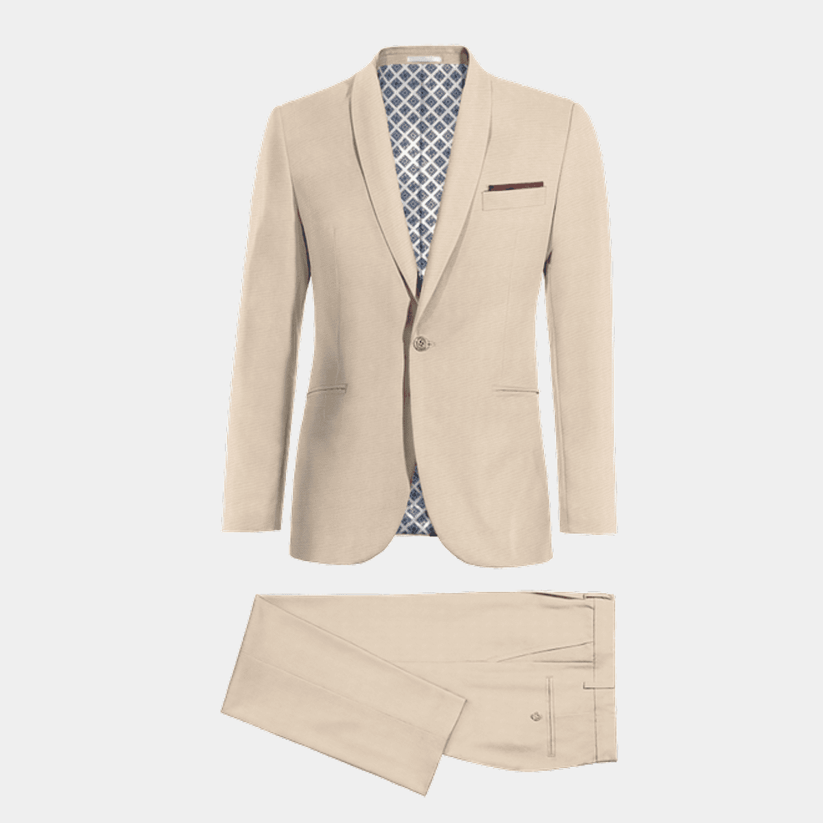 Traje Hombre crema super 100s con solapa redondeada