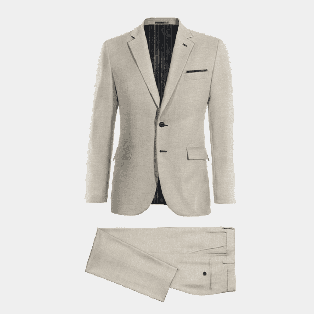 Beiger stretch slim fit Herren Anzug mit Einstecktuch