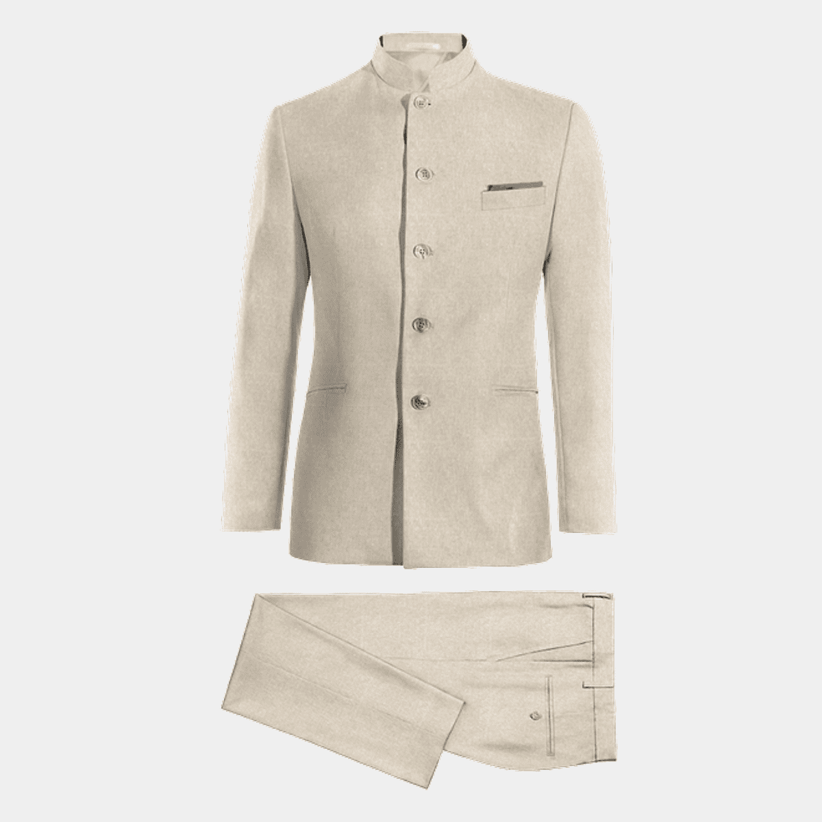 Cream unlined linen chinese collar Suit