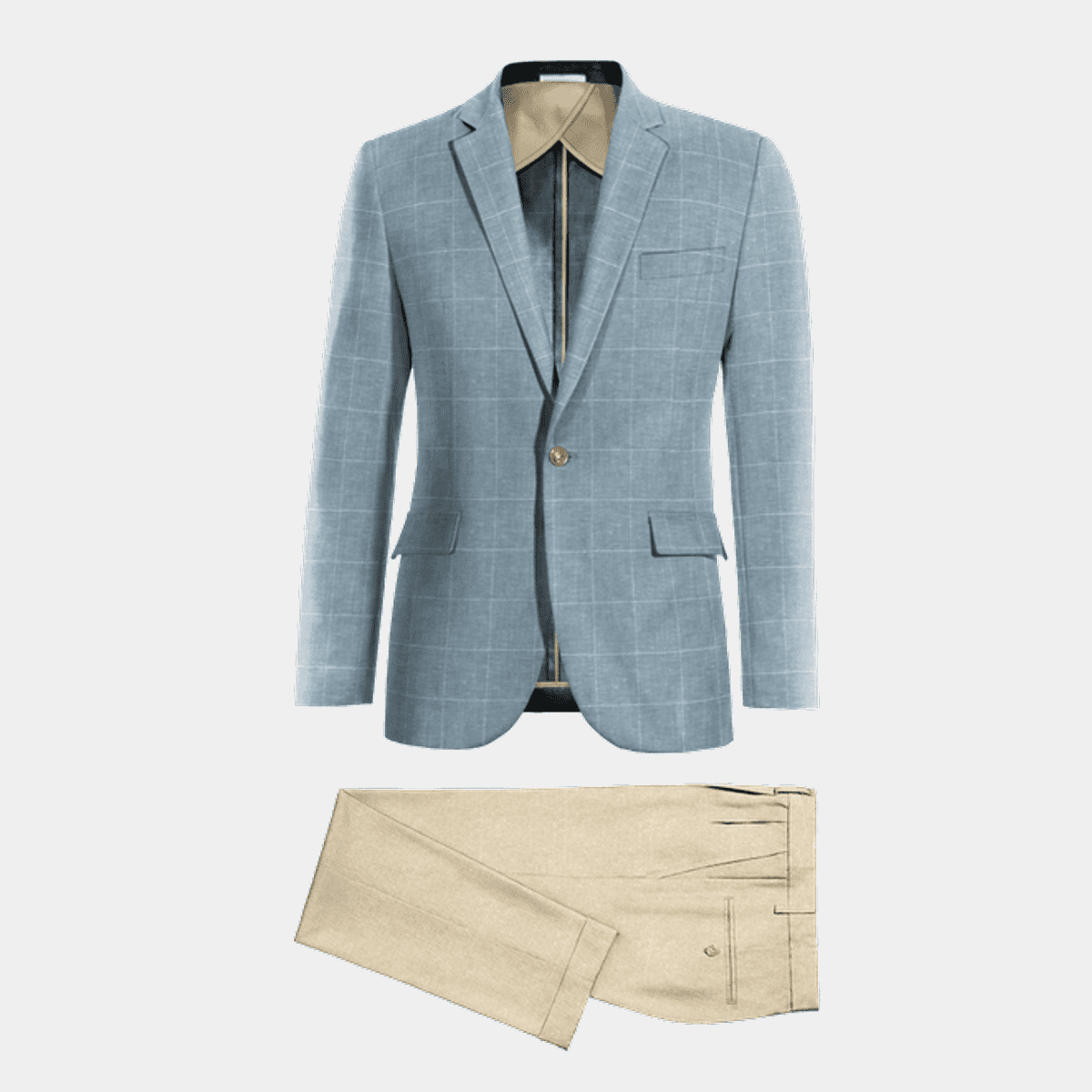 Light blue windowpane lightweight cotton-linen unlined Suit