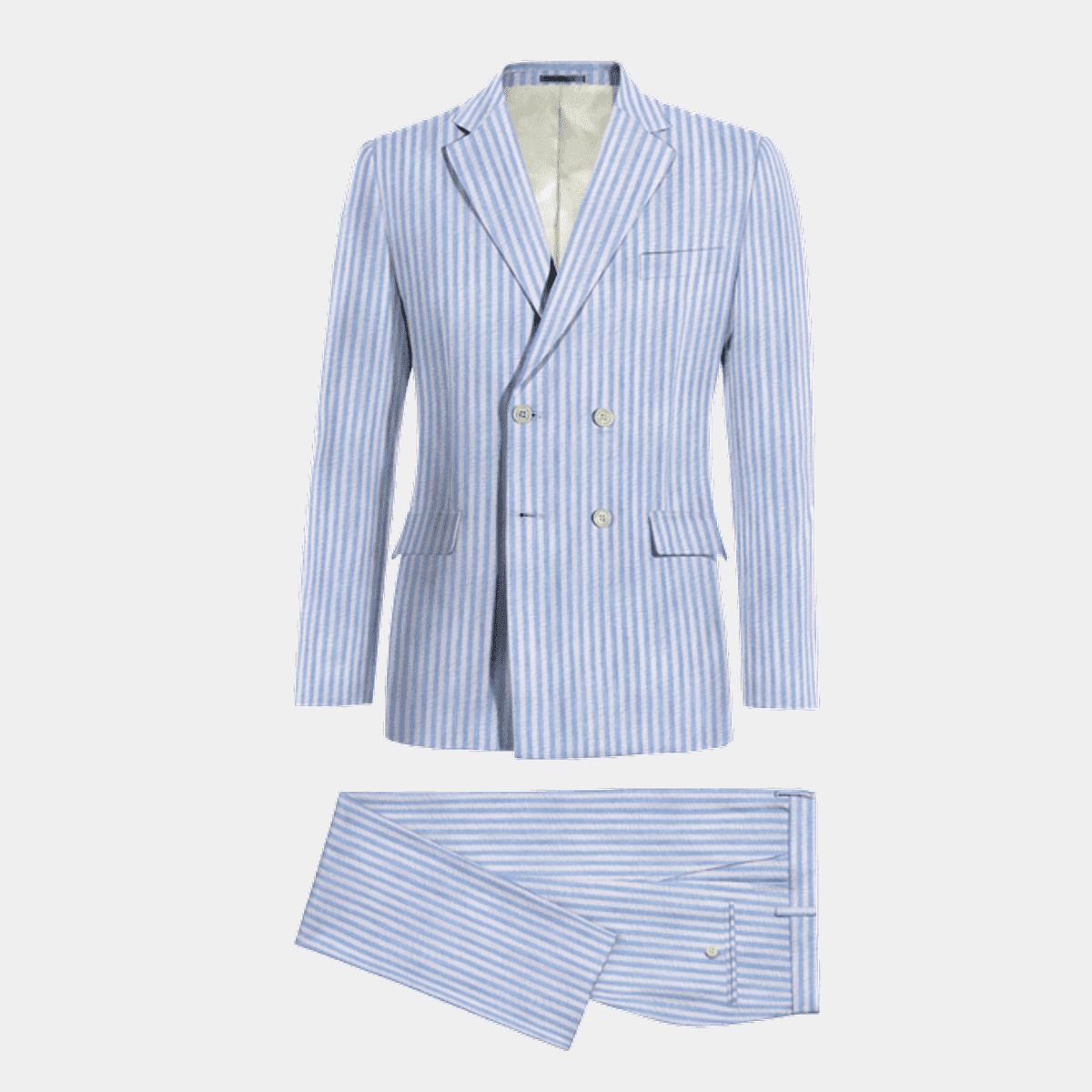 Sky blue lightweight seersucker double breasted Suit