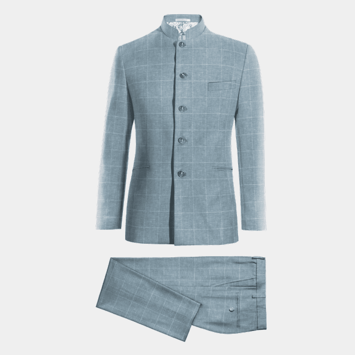 Light blue windowpane lightweight cotton-linen mao Suit