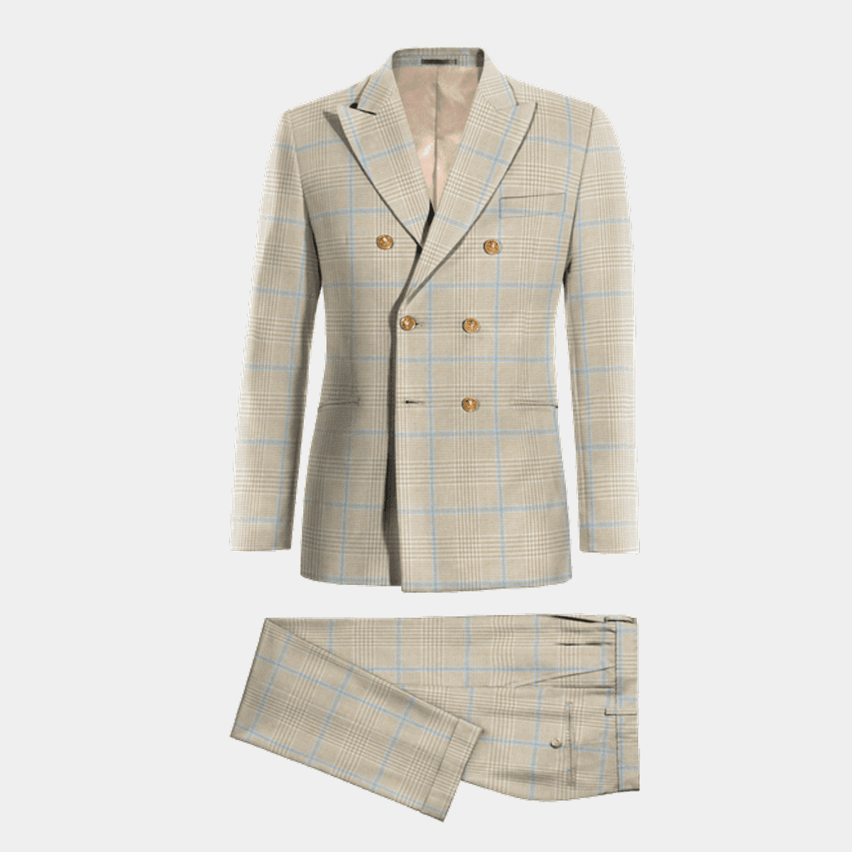 Beige prince of wales lightweight double-breasted Suit