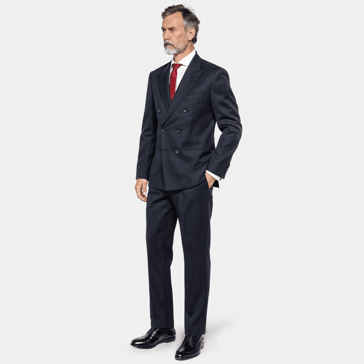 Dark blue pinstripe stretch double-breasted Vested Suit