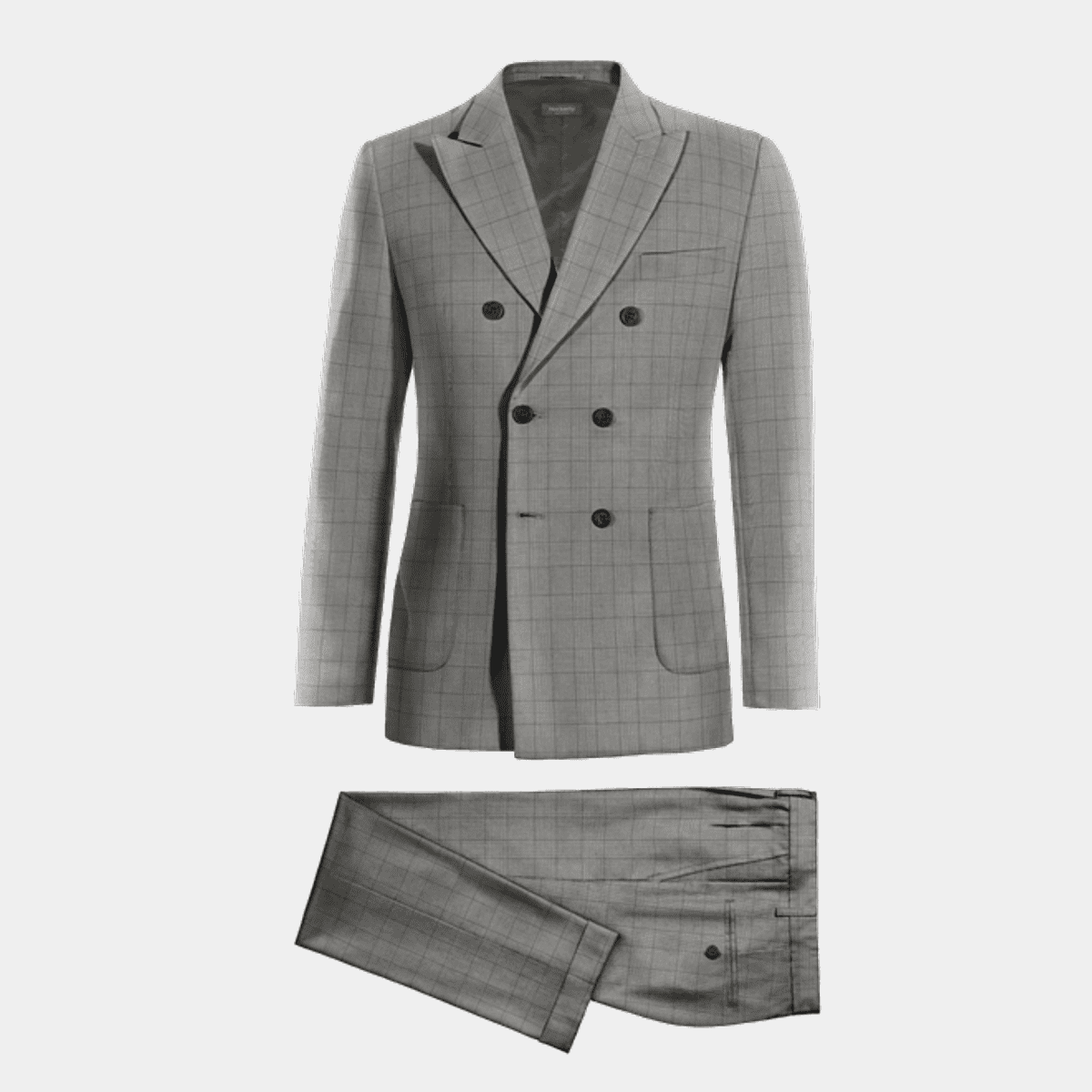 Gray prince of wales double-breasted 3 piece Suit