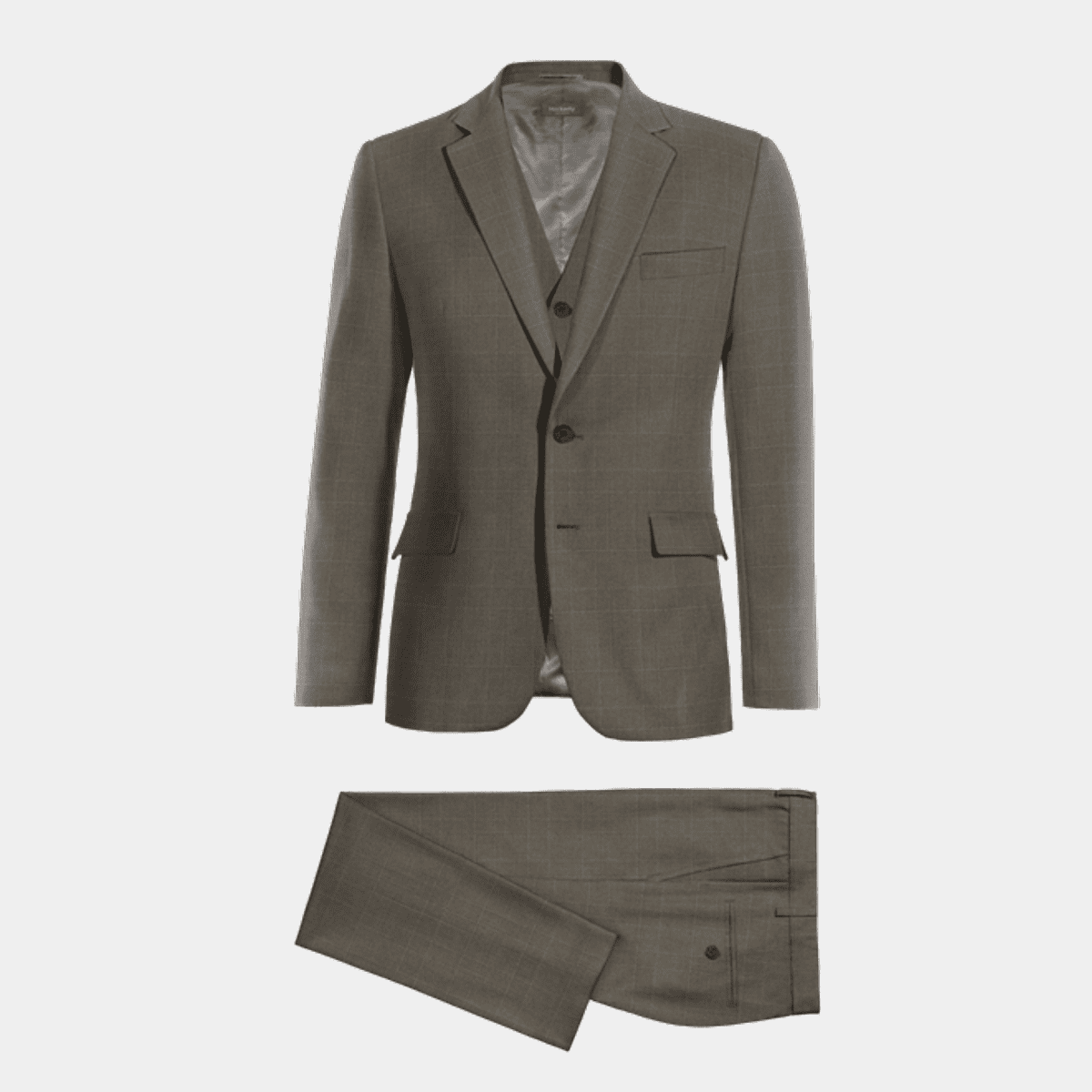 Costume 3 pièces gris taupe prince de galles en Laine Mérinos stretch
