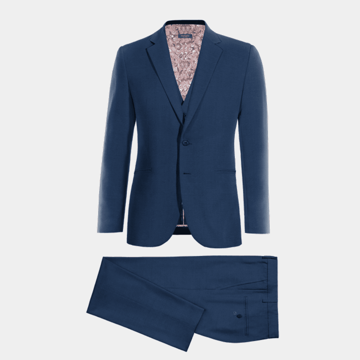 Royal blue unlined slim fit Vested Suit