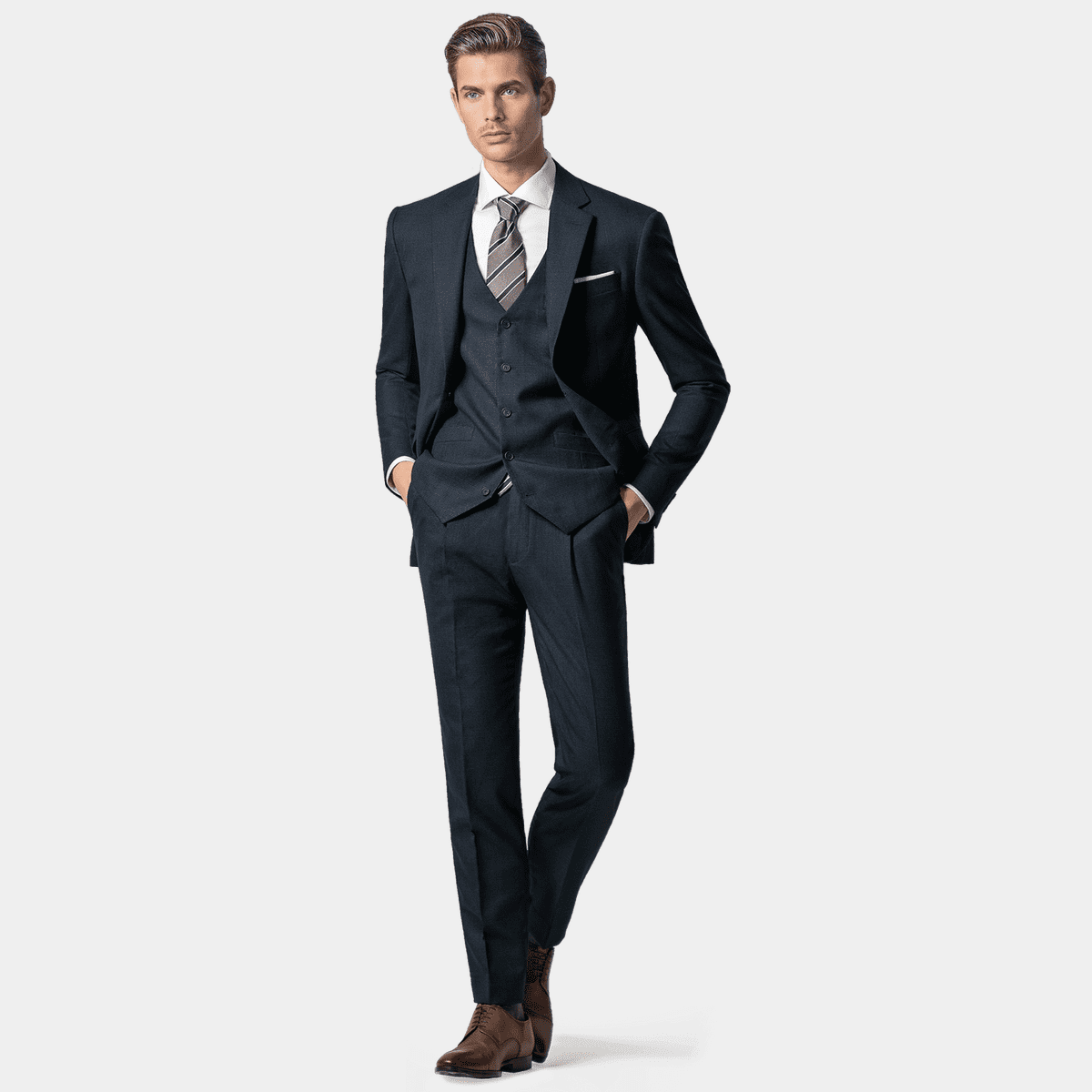 Dark blue lightweight wrinkle-free stretch Vested Suit