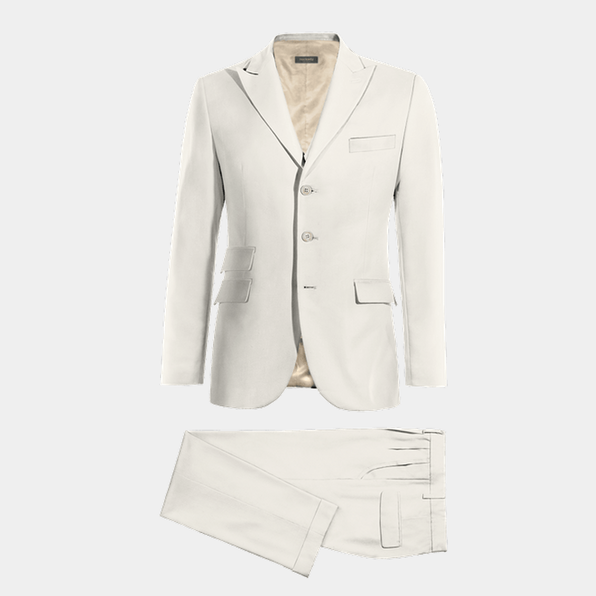 Ivory super 100s peak lapel 3 piece Suit