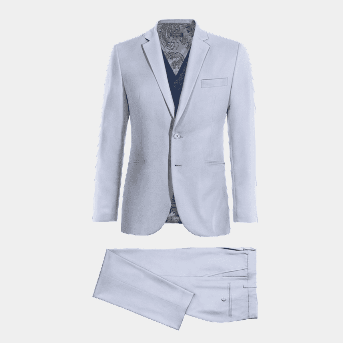 Sky blue slim fit Suit with contrasted linen vest