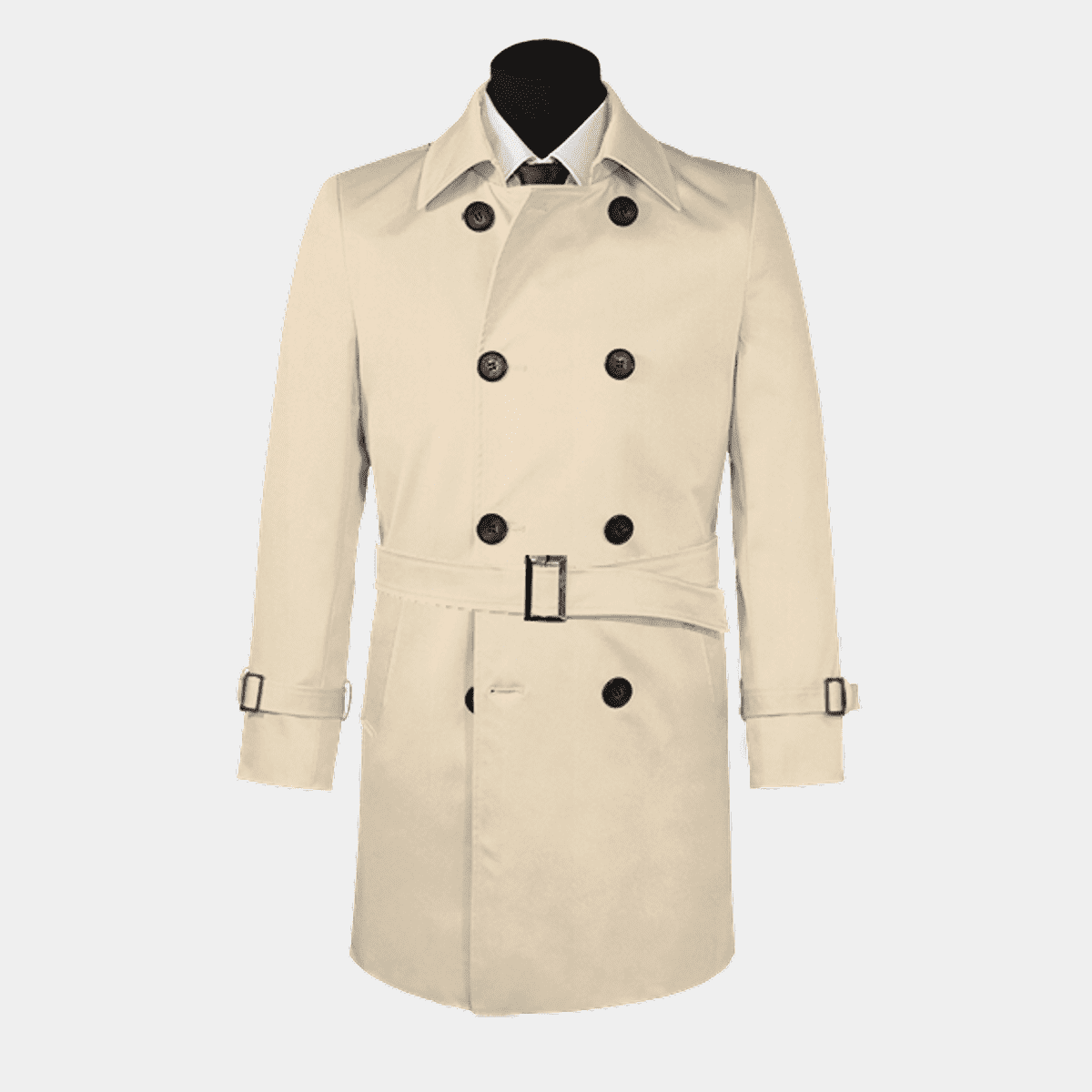 Trench coat beige impermeable cruzada con cinturón