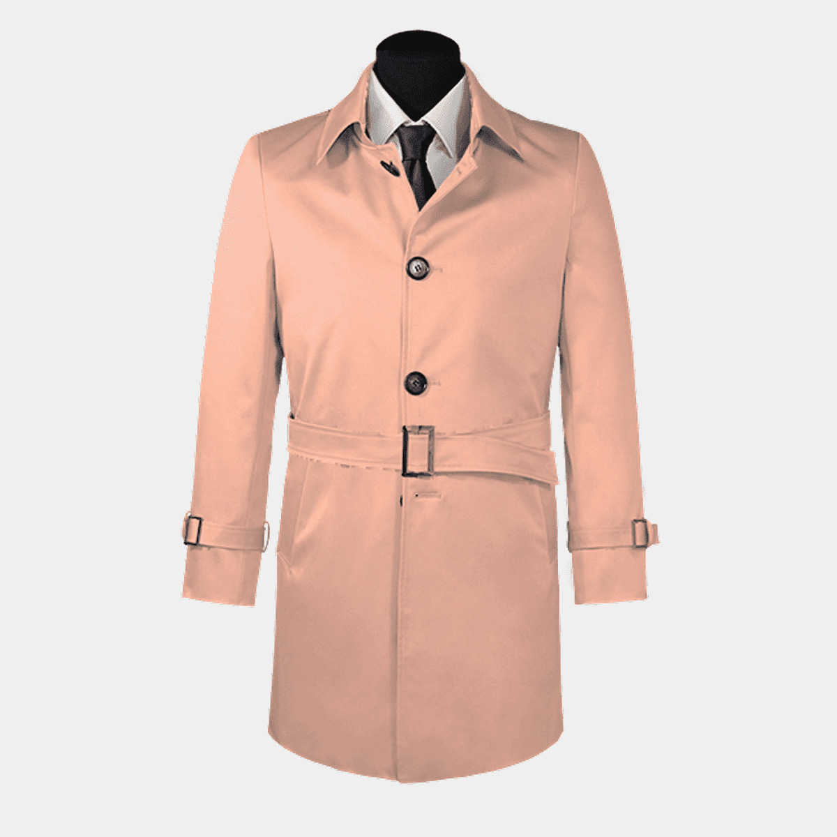 Pink single-breasted mac coat with belt