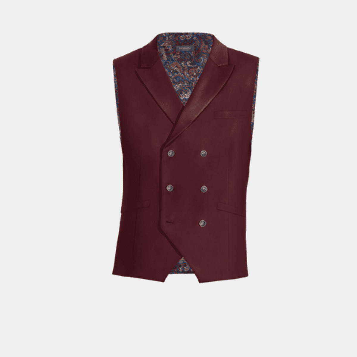Burgundy peak lapel double-breasted 6-buttons Waistcoat with brass buttons