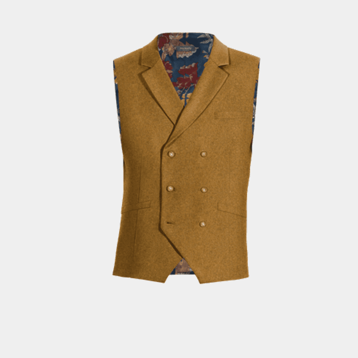 Mustard herringbone tweed lapeled double-breasted Waistcoat