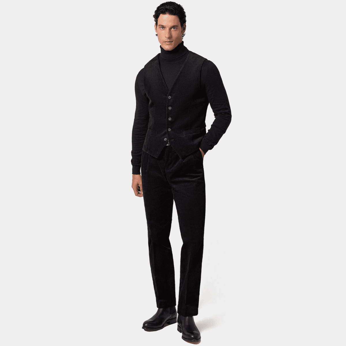 Chaleco de vestir negro de pana esencial