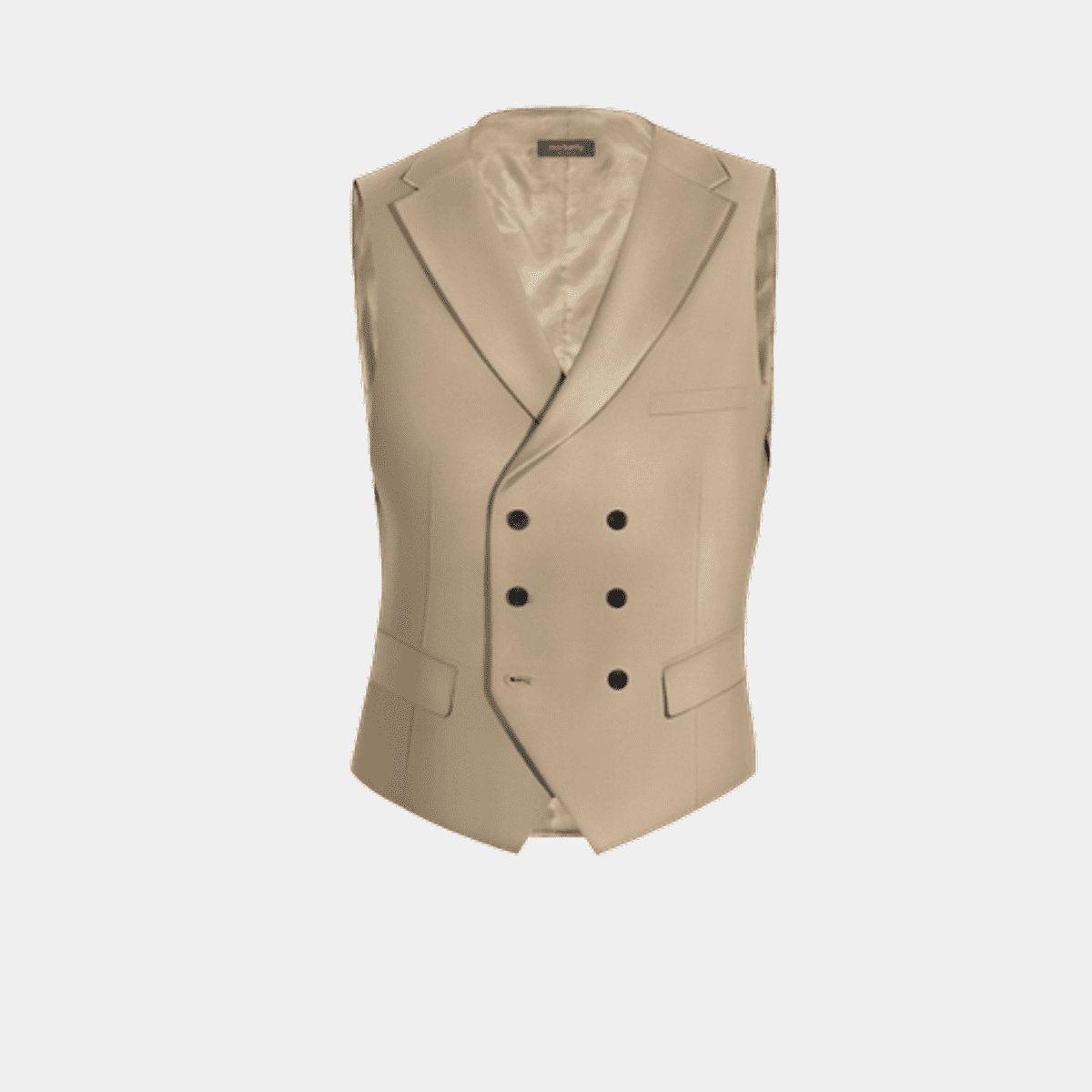 Dark beige lapeled double breasted essential Waistcoat