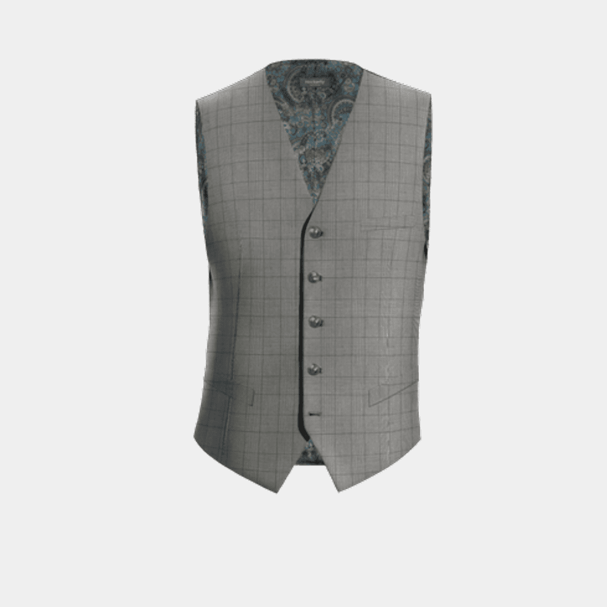 Gray prince of wales 5-buttons Suit Vest with brass buttons
