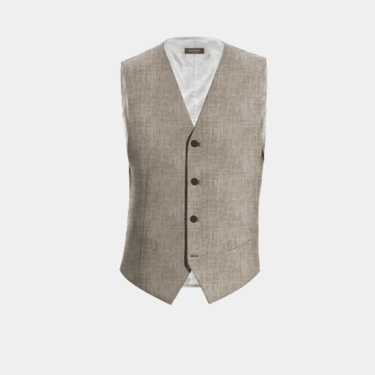 Chaleco clásico marrón claro de lino-algodón herringbone